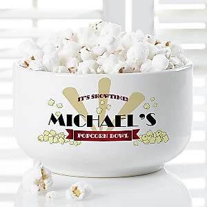 Personalization Universe Movie Night Snack Bowl - Customizable Ceramic Popcorn Bowl For Family Movie Nights, Small 14 Ounce Capacity, Dishwasher Safe