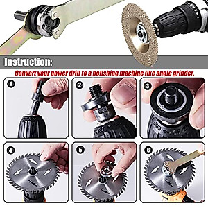 Yakamoz Drill Angle Grinder Adapter with Flange Nut Parts Set, 6mm and 10mm Drill Arbor Mandrel Adaptor with 3 Set Replacement Grinder Flange Nuts and Spanner Wrench Conversion Tool