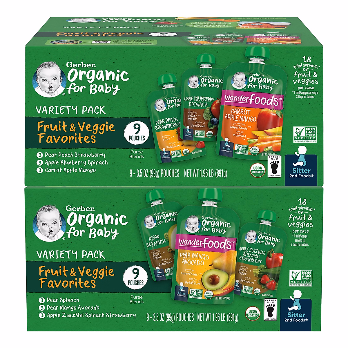 Gerber 2nd Foods Organic for Baby Puree Blend Pouches Variety Pack, Fruit & Veggie Favorites (Variety)