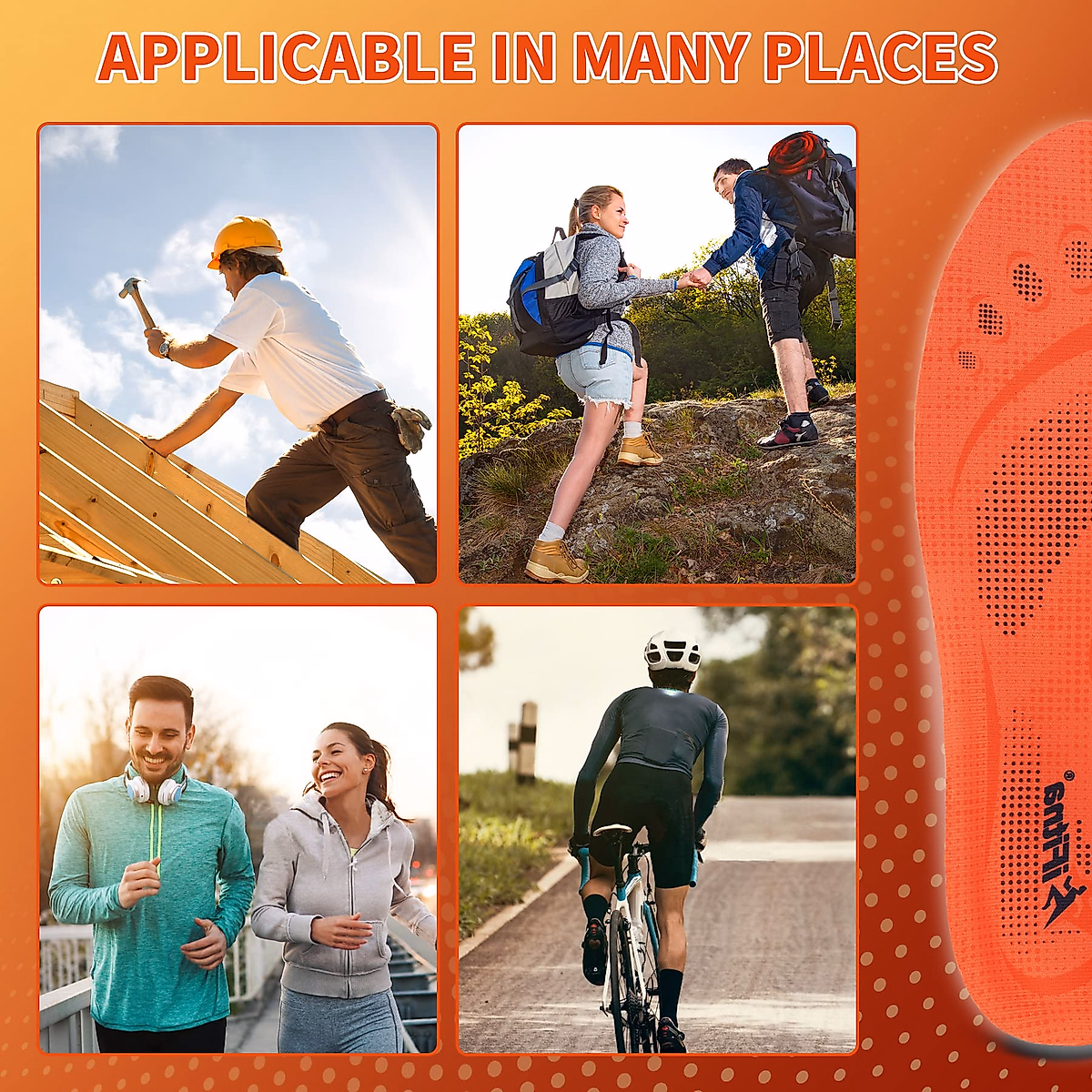 STSVZORR High Arch Support Insert Plantar Fasciitis Flat Foot Orthopedic Pain Relief Insole Men Women Standing All Day,Size US-12,length-30.5cm,Bright Orange