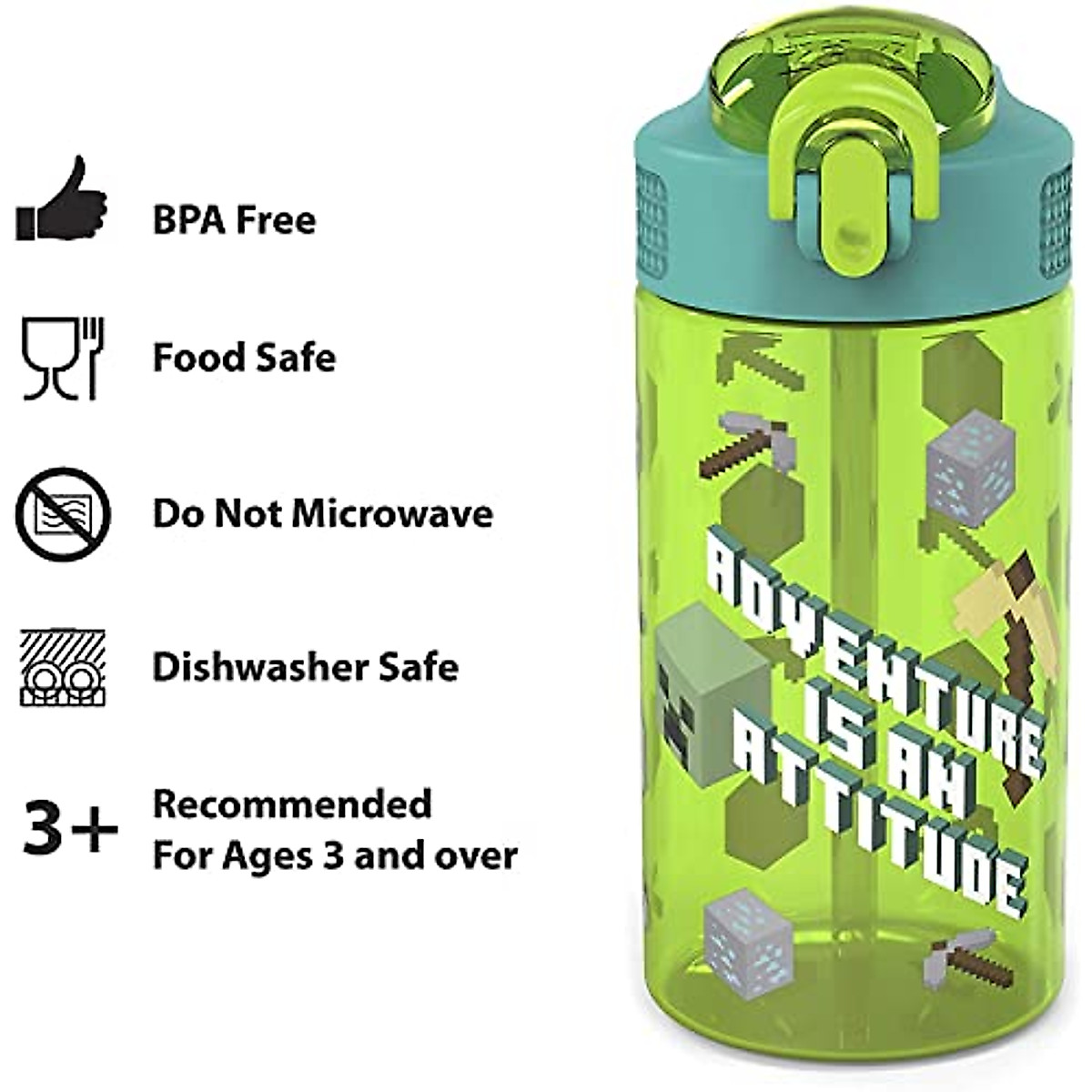 Gamer School Set Pencil Case, 4 Pixaletd Pencils, 1 Gamer Control Eraser, 50 Stickers, 1 Drawstring Bag and 16oz Water Bottle