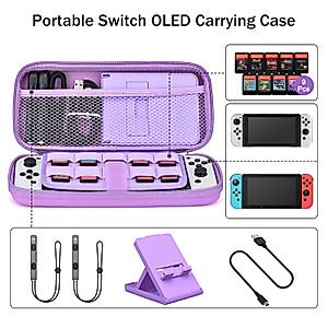 Younik Switch OLED Accessories Bundle, 17 in 1 Purple Switch Oled Accessories Kit for Girls Include Switch Carrying Case, Adjustable Stand, Protective Case for Switch Console & J-Con