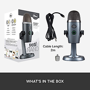 Logitech for Creators Blue Yeti Nano USB Microphone for Gaming, Streaming, Podcasting,Twitch, YouTube, Discord, Recording for PC and Mac, Plug & Play - Shadow Grey