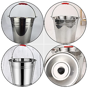 Tofficu Stainless Steel Milk Bucket with Lid Handle, Milk Pail Bucket Milk Can Tote Jug Ranch Milking Bucket Livestock Care Supplies 22CM