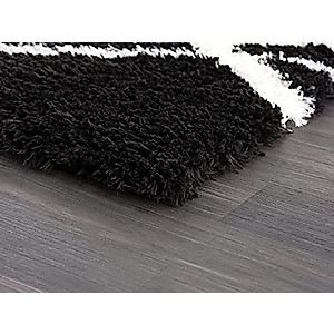 L'Baiet Allison Black White Geometric Diamond Pattern Modern Soft Shag Indoor 8' x 10' Area Rug