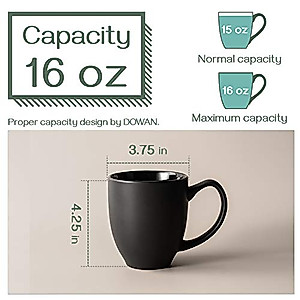 DOWAN Coffee Mug Set, 16 OZ Coffee Mug Set of 4, Coffee Mugs with Large Handles for Men, Women, Easy to Clean & Hold, for Morning Coffee, Birthday, Party, Matte Black