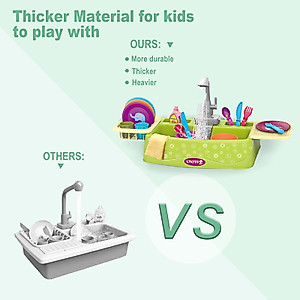 Kids Play Sink Toys with Running Water for Boy Girls Toddlers 1-3, Bird Bath Toys for Kids 5 6-8, Water Table Toy with Auto Working Faucet, Pretend Play Kitchen Cleaning Set Dishwasher Role Play Gifts