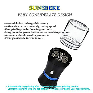 Sunseeke Electric Herb Grinder, Compact for Flower Buds, USB-Rechargeable, 2pcs Glass Herb Jars - Ideal for Everyday Carry