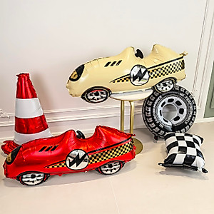 3D Self standing Red Race Car Tire Foil Balloon car balloons for birthday boy race Themed party Baby Shower Decorations Supplies