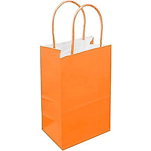 Dsquare 12ct Food Safe Premium Paper & Ink Color Kraft Bag with Handle 8.5 x 5.25 in - Party Favor Gift Bags with Handle, Color Goody Bag, Paper DIY Bag, Environmentally Safe (Small, Orange)