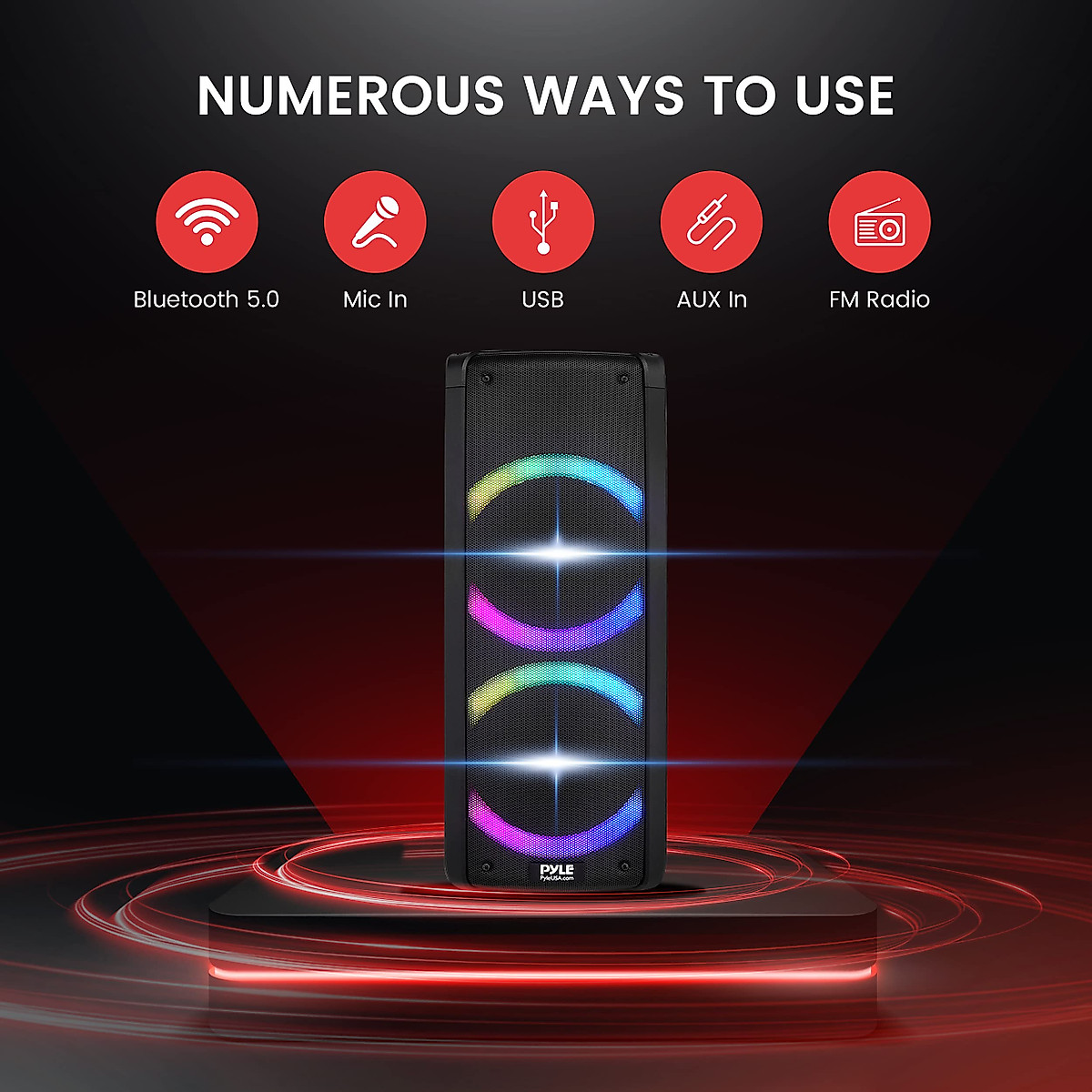 Pyle Portable Bluetooth PA Speaker - 240W Dual 6.5" Rechargeable Indoor/Outdoor BT Karaoke Audio System-TWS, Party Lights, LED Display, FM/AUX/MP3/USB/SD, 6.5mm in, Handle-Wireless Mic, Remote