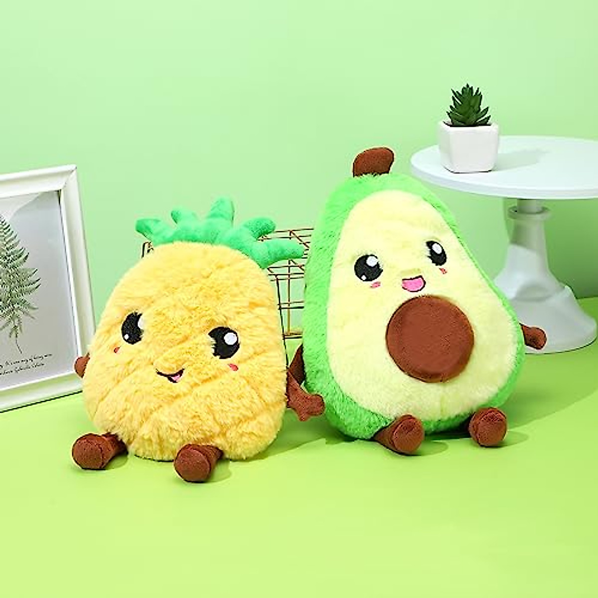 Wettarn 2 Pieces Warmies Microwavable Stuffed Fruit Heatable Unscented Avocado Pineapple Heating Pad Hot and Cold Therapy Plush Toys for Boys and Girls