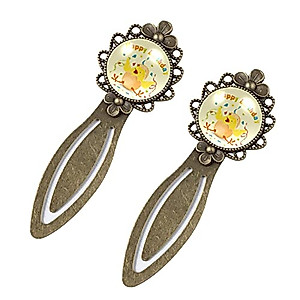 Happy Birthday Cute Yellow Chick and Confetti Vintage Bookmark Gift Box Set for Students Teachers School Library Page Holder with Crystal Glass