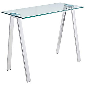 Cortesi Home Trixie Glass Top Desk/Console Table with Stainless Steel Frame