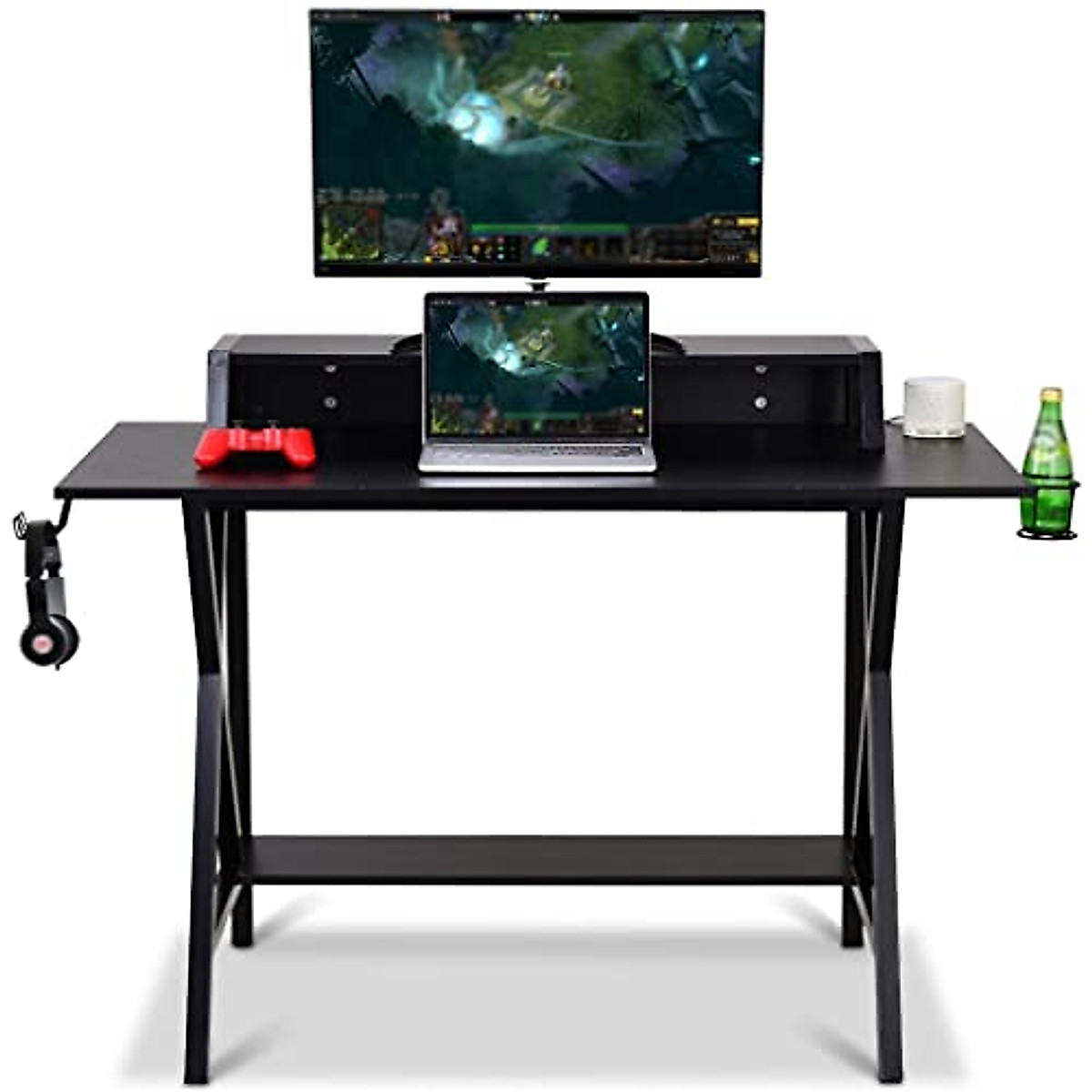 MJWDP Computer Desk Writing Workstation Office Gaming Desk All-in- Cup Headphone Holder Power Board