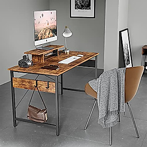 CubiCubi Small Computer Desk 40" Home Office Desk with Storage Table, Modern Writing Style PC Table with Mobile Phone Bracket and Hooks, Rustic Brown