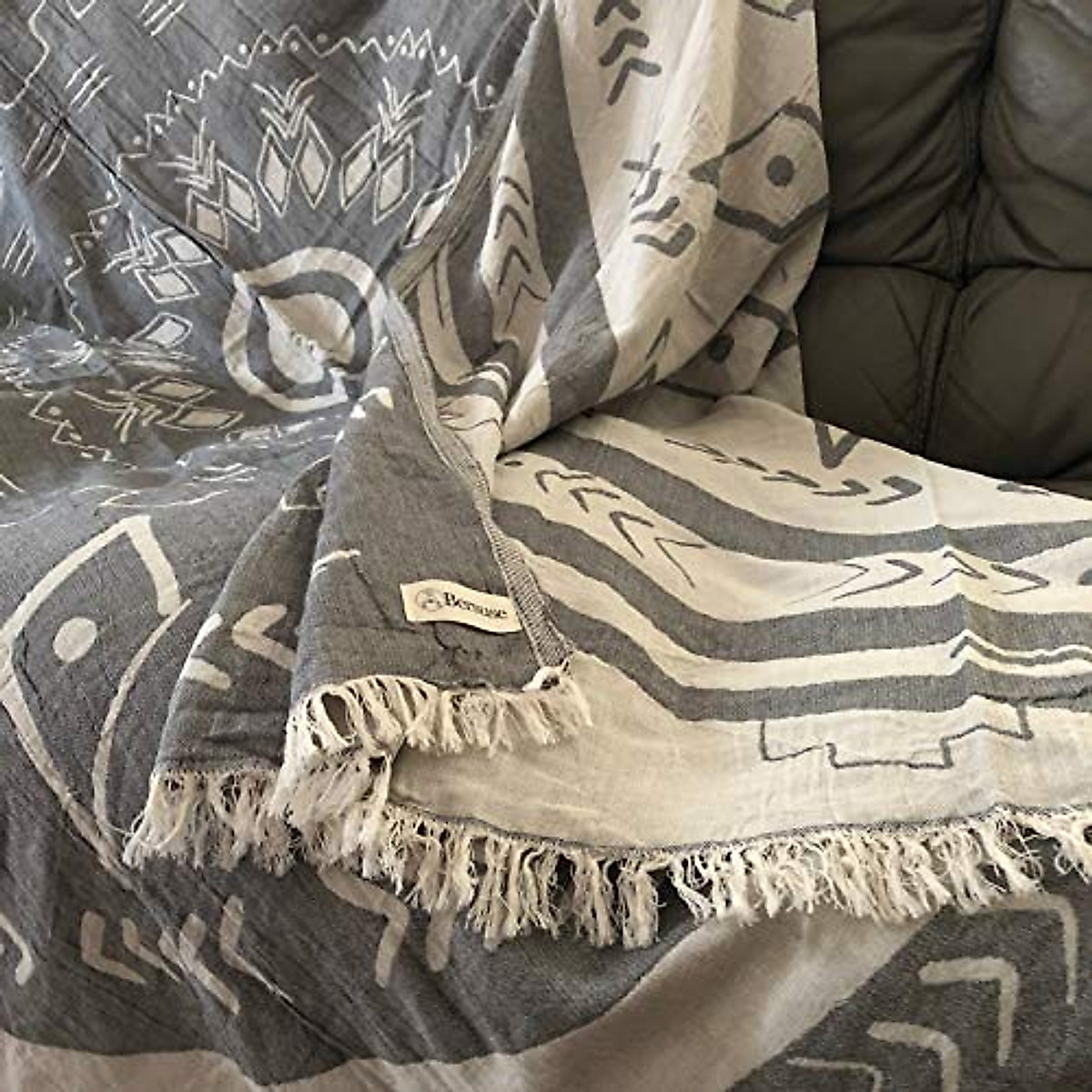Bersuse 100% Cotton Kona XL Throw Blanket Turkish Towel - 75x90 Inches, Anthracite
