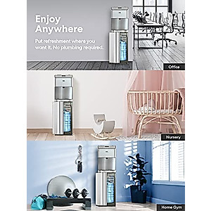 Brio Moderna CLBL720SC Self-Cleaning Bottom Load Water Cooler Dispenser for 3 & 5 Gallon Bottles – Room & Adjustable Hot & Cold, Child Lock, Electronic Display, Silver Stainless Steel