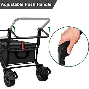 BEAU JARDIN Collapsible Folding Beach Wagon Cart 350lbs Foldable All Terrain Wagon 100L Utility Camping Grocery Portable Outdoor Garden Sport Shopping Heavy Duty Push Pull Wagon Black