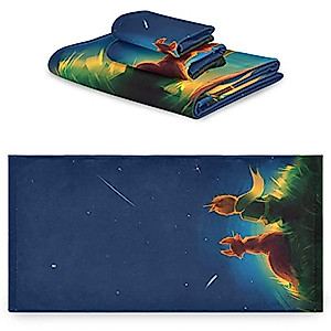 Naanle Magic Little Prince Fox Sitting on Grass Under Starry Sky Soft Set of 3 Towels, 1 Bath Towel+1 Hand Towel+1 Washcloth, Multipurpose for Bathroom, Hotel, Gym, Spa and Beach