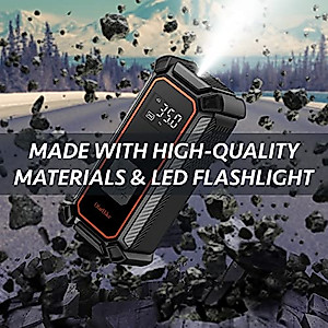 OlarHike Portable Tire Inflator - Air Compressor for Car Tires with Automatic Shutoff - 120 psi Digital Pressure Gauge and Emergency LED Light - Cordless and Compact Automotive Pump - Black and Orange