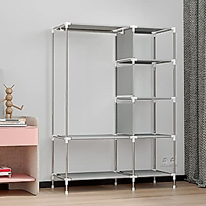 QLFJ-FurDec Portable Wardrobe Closet, Clothes Storage Organizer Rack Shelves with Hanging Rods, Non-Woven Fabric Cover Standing Closet for Hanging Clothes, Stable and Easy Assembly, Pink Dot Style