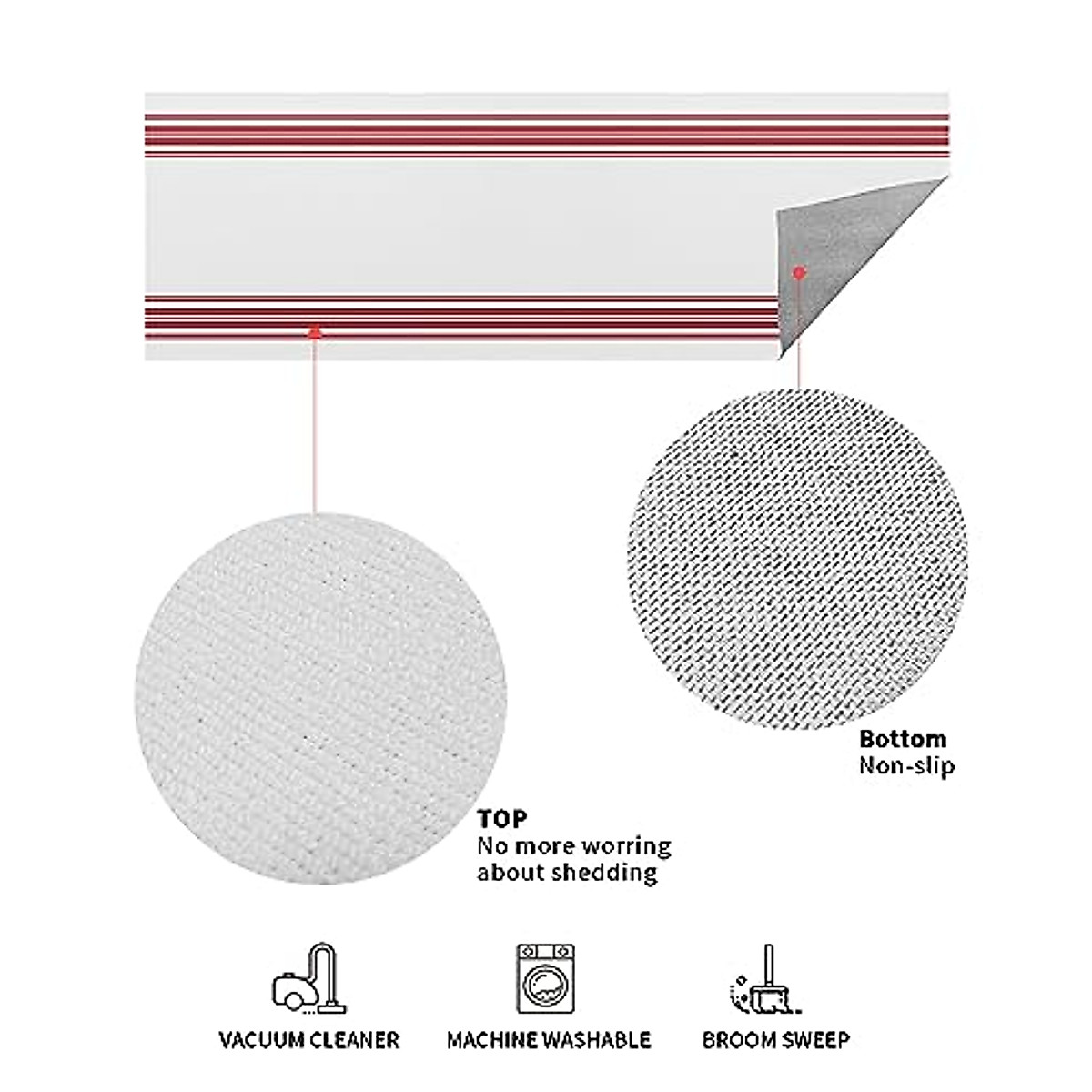 Floor Mat Kitchen Rug Red Stripe White Back Farmhouse Style Washable Doormat Non Slip Bathroom Rugs,Classic Simple Lines Absorbent Carpet for Bedroom Laundry Living Room Sink 20x47in