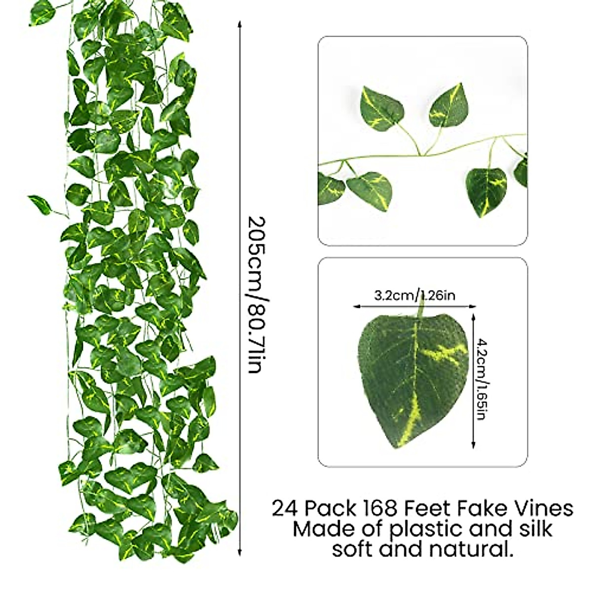 GTIDEA Fake Vines 24 Strands 168 Feet Artificial Ivy Garland Fake Ivy Leaves Hanging Plants Backdrop for Home Bedroom Jungle Theme Party Garden Outdoor Wedding Wall Room Decor