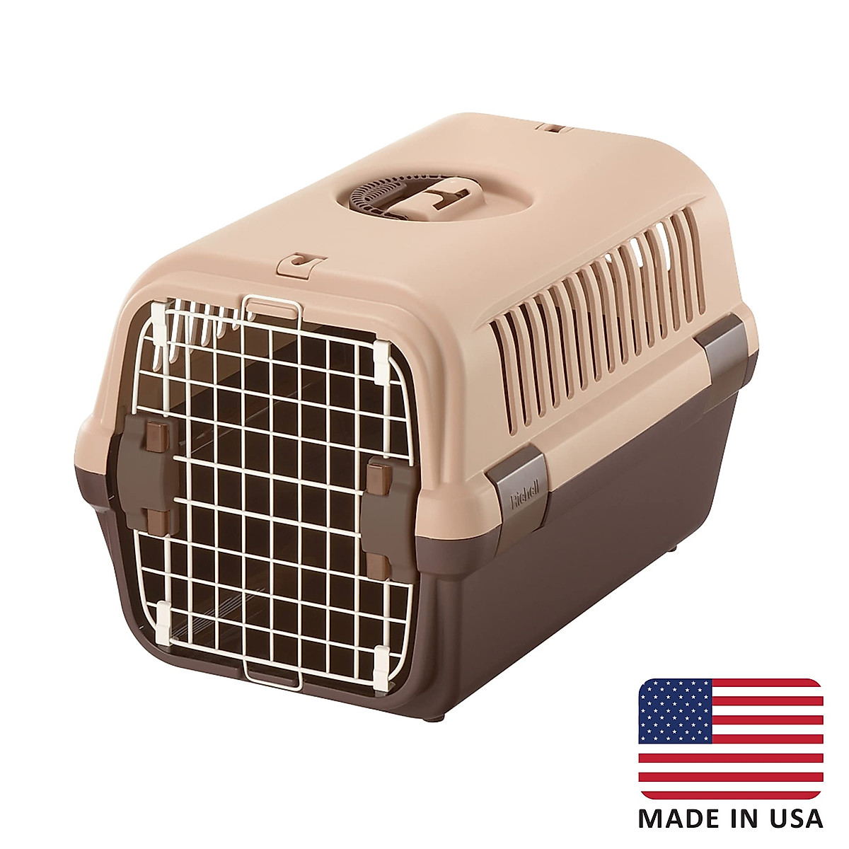 Richell Pet Travel Carrier Size Medium in Brown, Travel Carrier or Crate for Dogs and Cats up to 17.6 lbs.