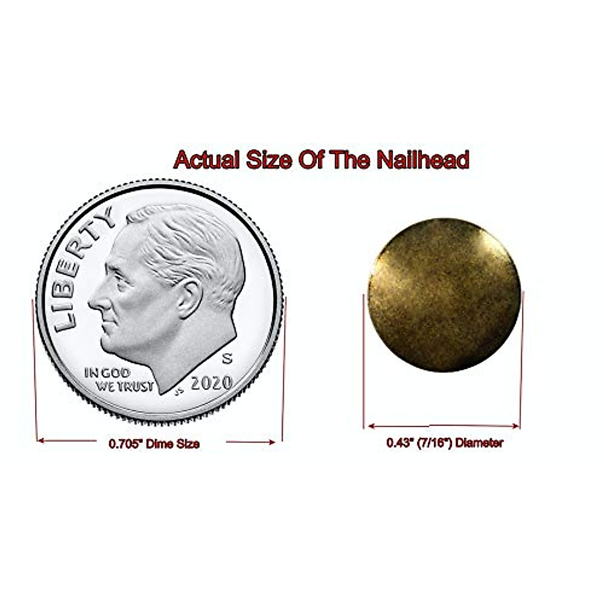 Decotacks 100 Pcs/Box Upholstery Tacks Upholstery Nails ∅7/16" Head x 1/2" Long Shank Antique Brass DX0511AB