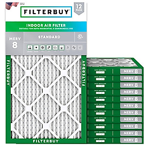 Filterbuy 12x25x1 Air Filter MERV 8 Dust Defense (12-Pack), Pleated HVAC AC Furnace Air Filters Replacement (Actual Size: 11.75 x 24.75 x 0.75 Inches)