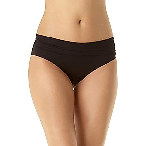 Anne Cole Women's High Waist to Fold Over Shirred Bikini Bottom Swimsuit, Live in Color Black, Medium