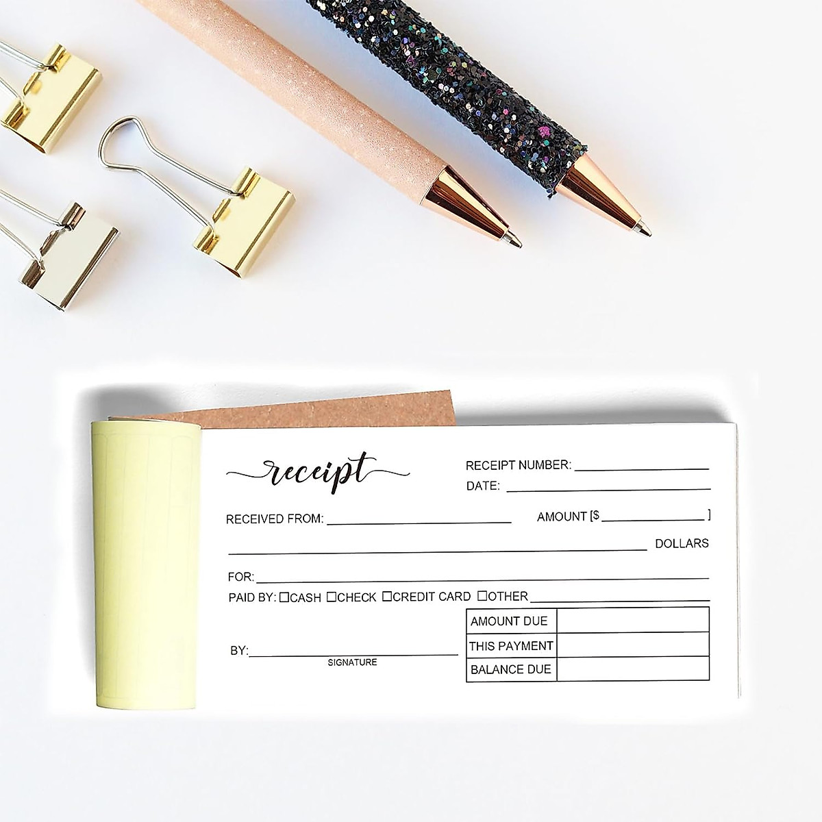 2 Packs 50-Set Receipt Pad, Carbon Duplicate Copy Sales Receipt Form, Invoice Booklet for Stores, Warehouses, Offices, and Restaurants, 6x3 Handheld, 2-Part Carbonless-White/Yellow.