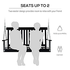 Outsunny 2-Seater Hanging Porch Swing Patio Swing Outdoor Swing Bench with Chains for Garden, Yard, Deck & Balcony, 440lbs Weight Capacity, Black