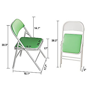 QQXX Folding Chair with Pu Leather Padded Seat,Ergonomic Metal Foldable Chair with Backrest,Portable Basics Home Office Chair Desk Chair Dining Chair Conference Chair(White Metal Frame, Green)