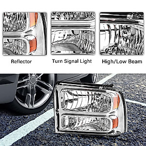 BRYGHT Headlight Assembly Fit for 2005 to 2007 Ford F250 F350 F450 F550 Super Duty / 2005 Ford Excursion Driver and Passenger Side