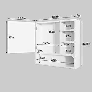 ARTPOWER 24" Bathroom Medicine Cabinet with Mirror, Wall Bathroom Storage Cabinet with Mirror Door and 4 Open Shelves, Geometric Mirrored Bathroom Wall Cabinet