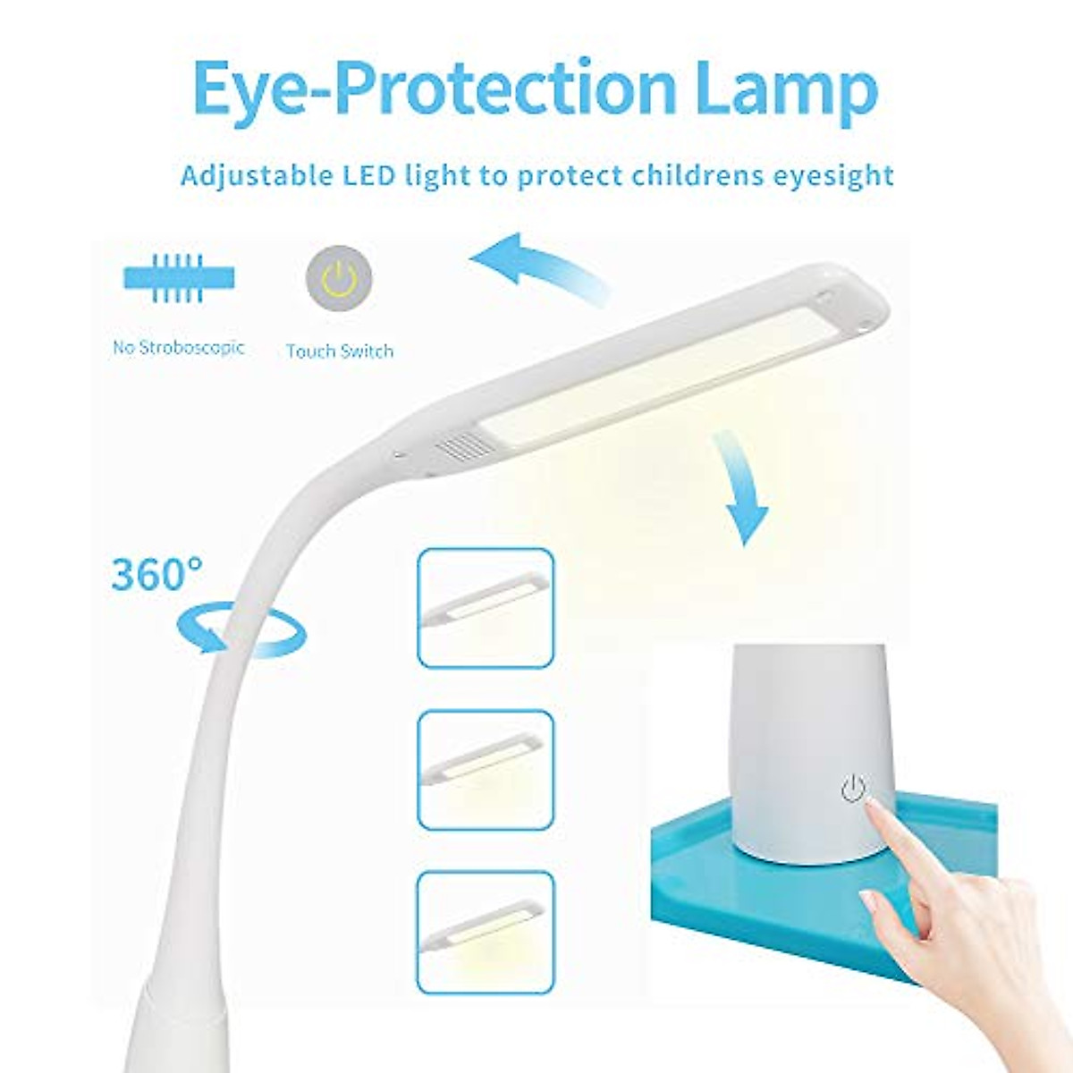 Gowxil Kids Study Desk and Chair Set, Multi Functional Height Adjustable Children School Study Desk with Tilt Desktop, Bookstand, LED Light, Metal Hook and Storage Drawer for Boys Girls, Blue