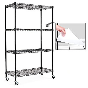 EZPEAKS 4-Shelf Shelving Units and Storage on Wheels with Shelf Liners Set of 4, NSF Certified, Adjustable Carbon Steel Wire Shelving Unit Rack for Garage, Kitchen, Office, Black (50H X 30W X 14D)