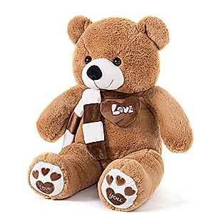 YunNasi Big Teddy Bear Stuffed Animal Plush Teddy Bear with Scarf for Children Girls Girlfriends (31 Inches, Dark Brown)