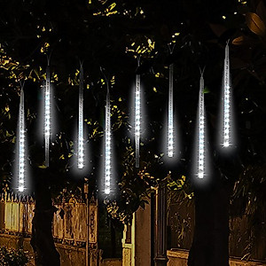 Falling Rain Christmas Lights, MIJOYE Waterproof LED Meteor Shower Lights with 30cm 8 Tube 144 LEDs, Icicle Snow Fall String Cascading Lights for Wedding, Party, Holiday, Xmas Tree, Garden (White)