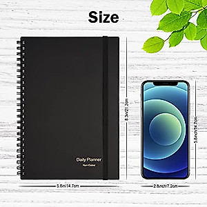 Daily Planner Undated, Asten to Do List Notebook Hourly Schedules Spiral Appointment Planner for Men and Women,PVC Hardcover,Elastic Closure, Inner Pocket 8.3" x 5.8" (Black)