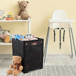 EudokkyNA 2-pack 42 Liters Collapsible Laundry Baskets, Plastic Foldable Hamper Baskets (Black)