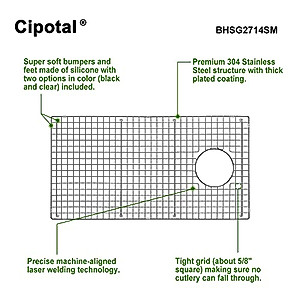 CIPOTAL 27 in. x 14 in. Side Drain Sink Protector with Supersoft Silicone Feet in 304 Grade Stainless Steel