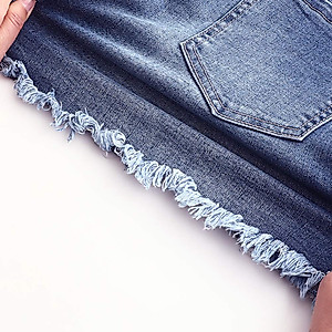 THUNDER STAR Women Mid Rise Ripped Stretchy Jeans Shorts Frayed Raw Hem Casual Denim Shorts Blue XXL