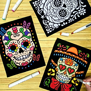 Stuff2Color Super Pack of 18 Fuzzy Velvet Coloring Posters (Sugar Skulls Edition) - Great Kid Friendly Halloween, Day of the Dead, Dia de los Muertos Arts and Craft Activity [All Ages Fun] (1 Pack)