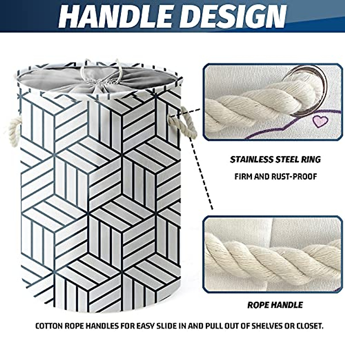 Hampers for Laundry Collapsible Clothes Baskets with Easy Carry Handles and Drawstring Waterproof Storage Organizer Perfect for Kids Boys Girls Toys Room, Bedroom, Nursery, Home, Gift Basket - 38L