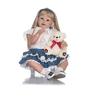 Pedolltree Toddlers Reborn Baby Dolls Girl Soft Silicone Realistic 28" Babies Kids Toddler Toys with Blonde Long Hair Handmade Weighted Body