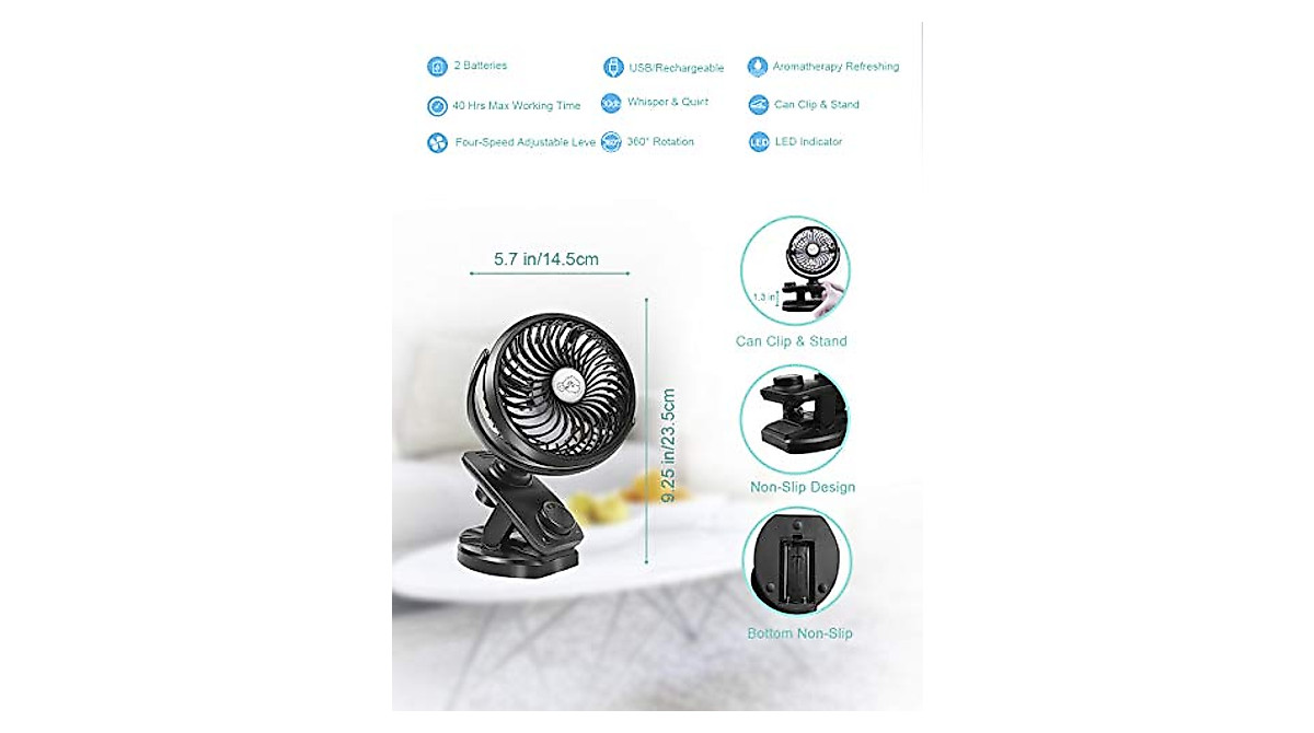 YXwin Mini USB Desk Clip Fan - 4 Speed, 40 Hours