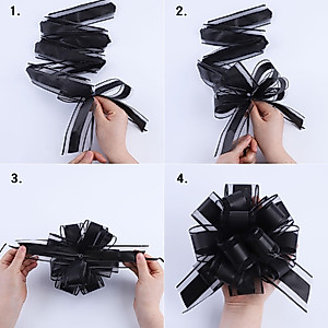 12 Pieces Black Pull Bow Wrapping Pull Bow Ribbon Pull Bows for Wedding Baskets,6 Inches Diameter Gift Bows, Large Bows for Presents.